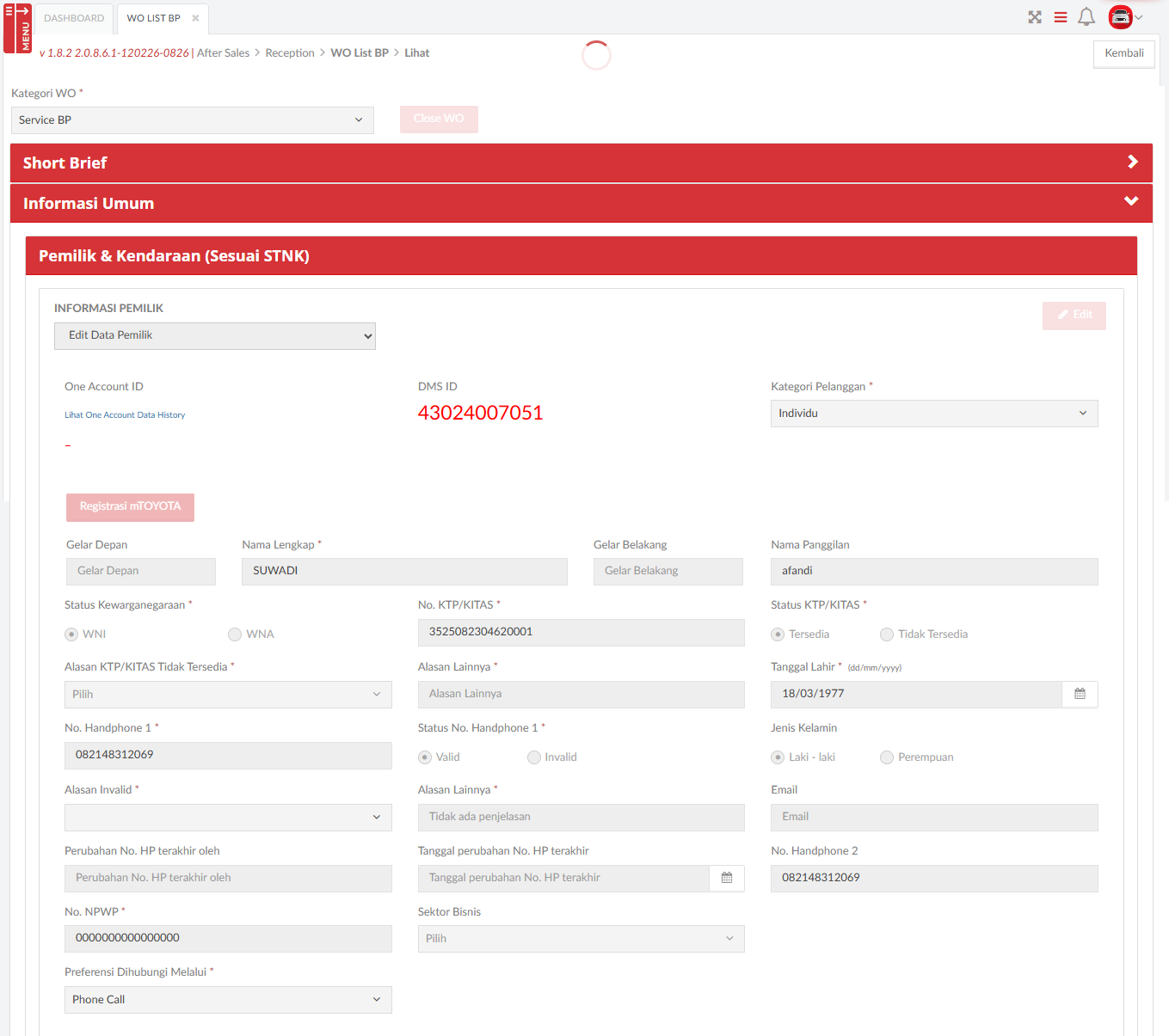 WO List BP – User Manual TAM Dealer Management System