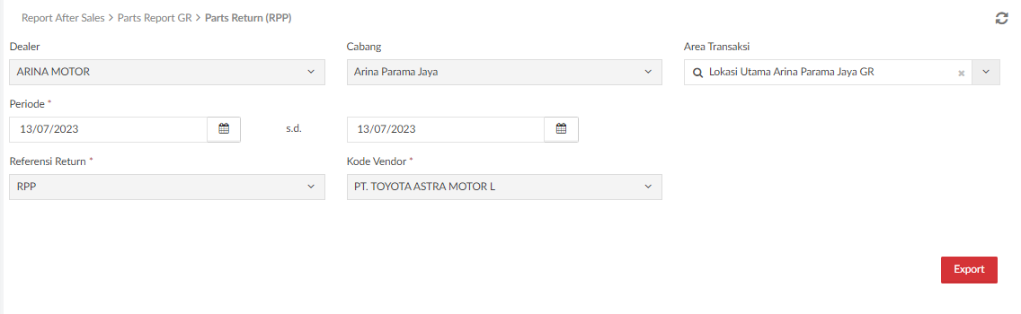 Report Parts Return RPP – User Manual TAM Dealer Management System