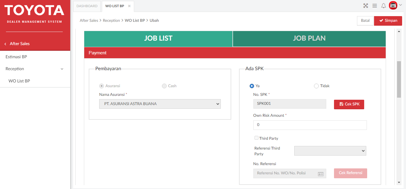 WO List BP – User Manual TAM Dealer Management System
