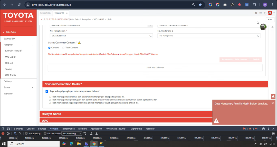WO List BP – User Manual TAM Dealer Management System