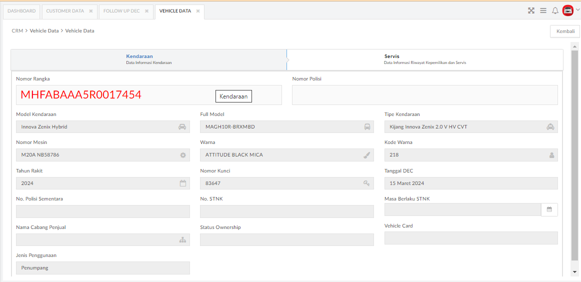 Vehicle Data – User Manual TAM Dealer Management System