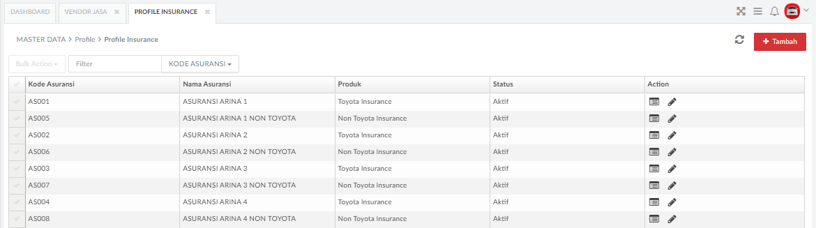 Profile Insurance – User Manual TAM Dealer Management System