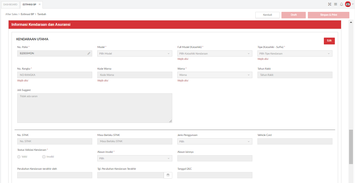 Estimasi BP – User Manual TAM Dealer Management System