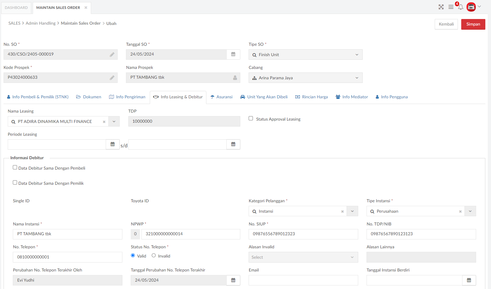 Edit Sales Order – User Manual TAM Dealer Management System
