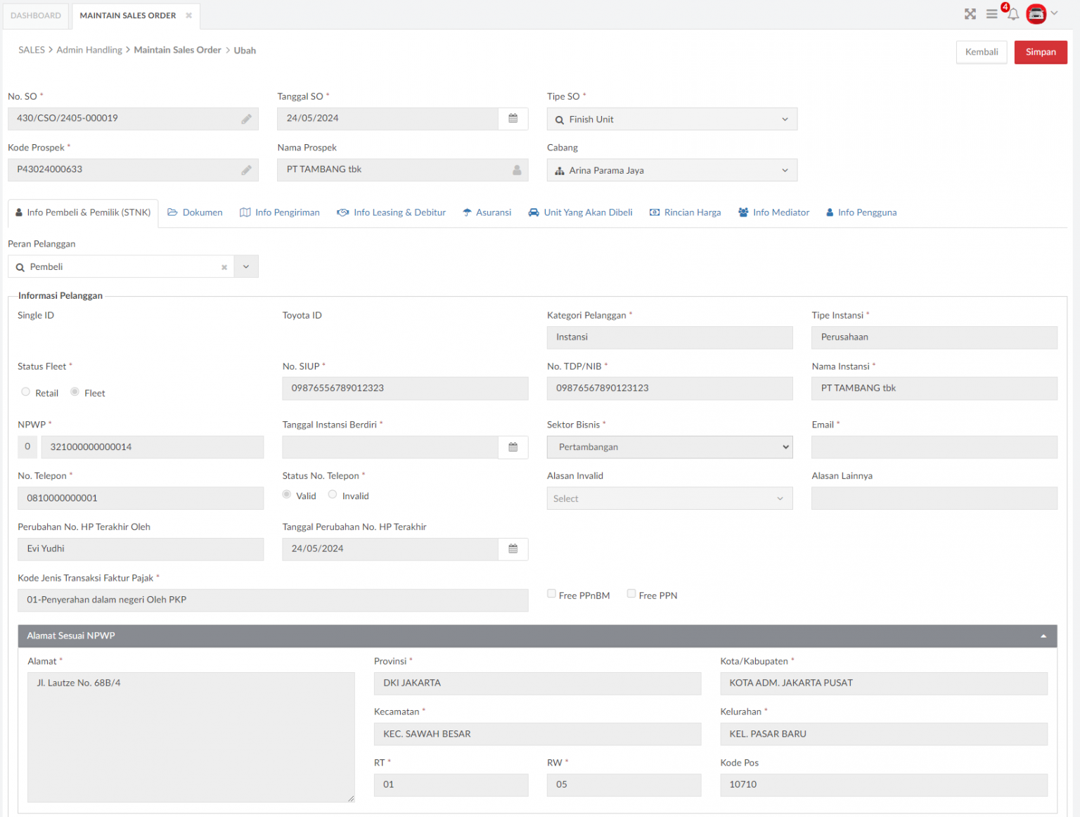 Edit Sales Order – User Manual TAM Dealer Management System