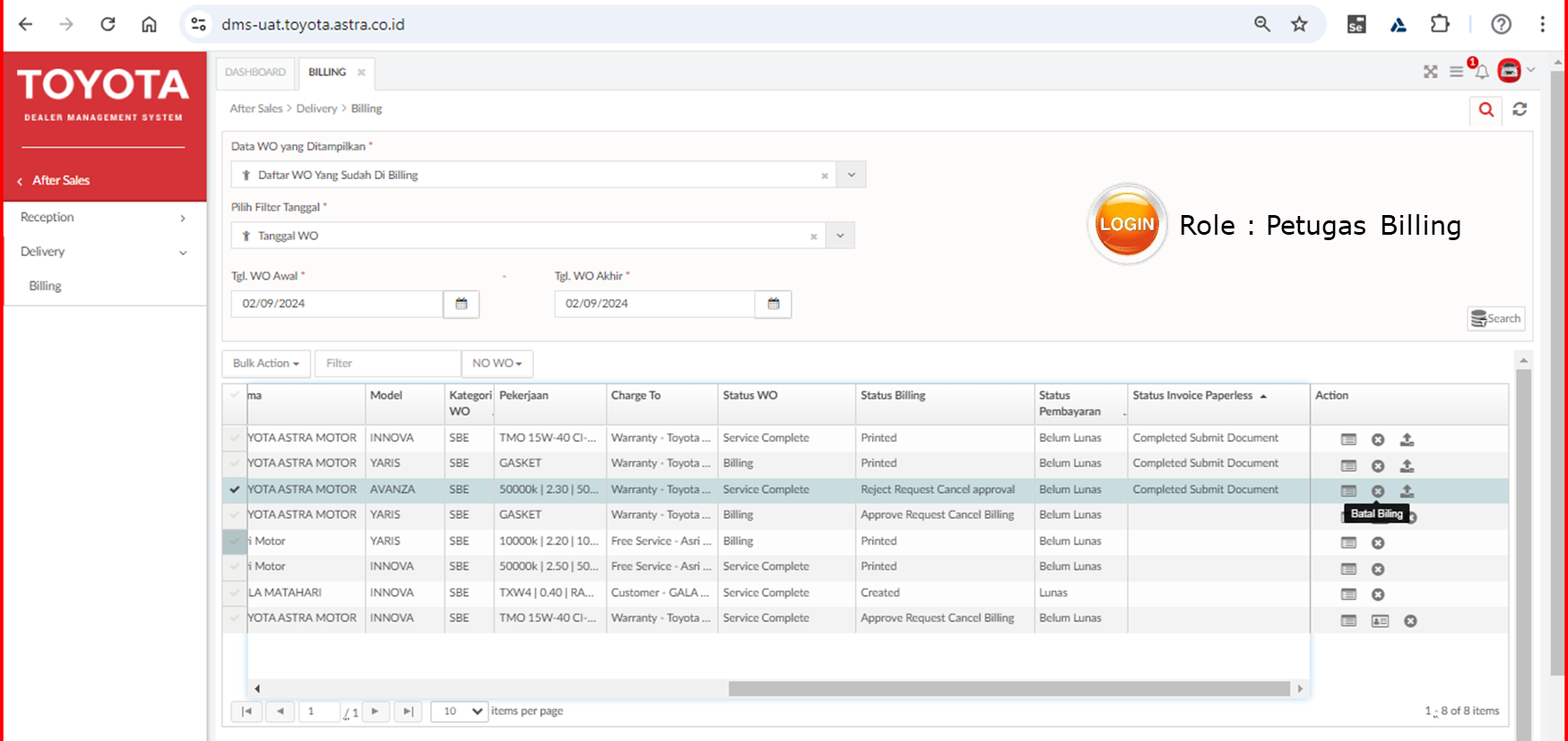 Billing – User Manual TAM Dealer Management System