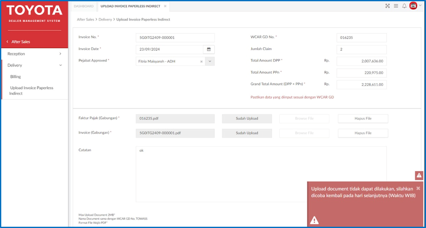 Upload Invoice Paperless Indirect – User Manual TAM Dealer Management ...