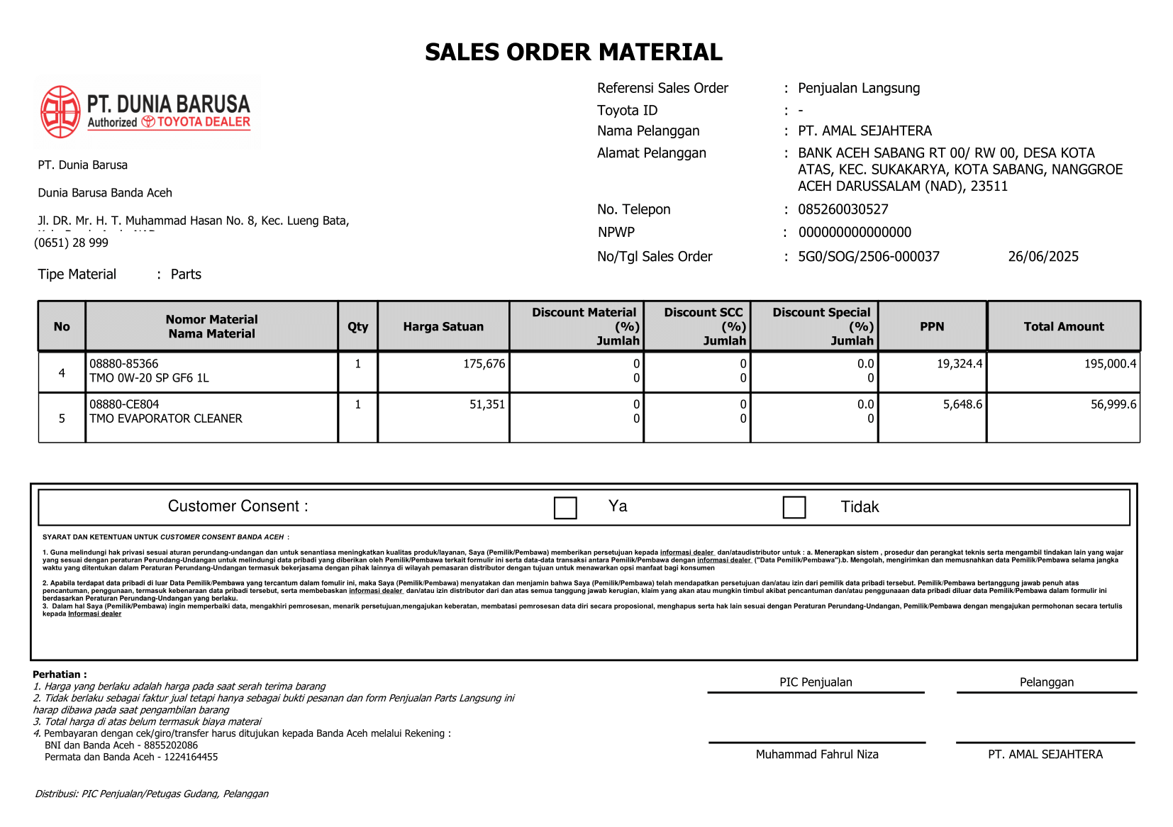 Sales Order – User Manual TAM Dealer Management System